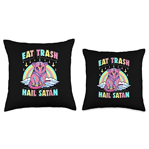 Funny Possum Gifts Eat Trash Hail Satan Kawaii Pastel Goth Possum Throw Pillow, 16x16, Multicolor