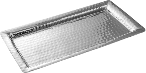 Monarch Abode Decorative Tray, Bathroom Counter Organizer, Vanity Tray, Kitchen Counter Storage, Hand-Hammered Platter, Nickel-Plated, 12" x 6"