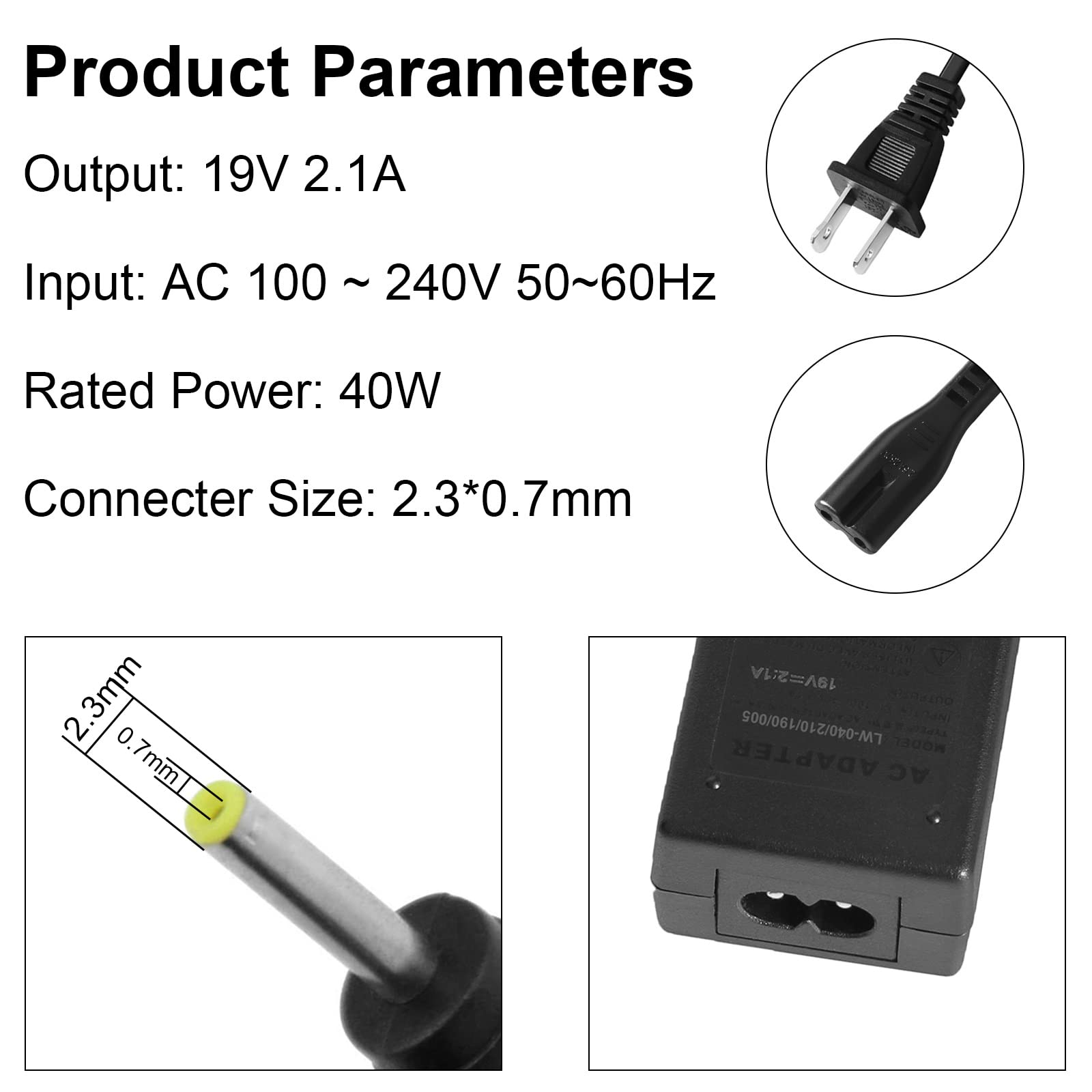 AC Doctor INC 19V 2.1A AC Adapter Power Charger for Asus Eee PC 1005 1005HA 1005HA-A 1005HA-B 1005PR