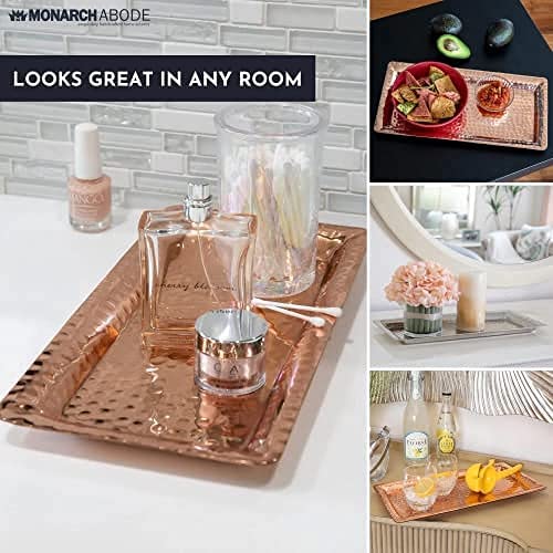 Monarch Abode Decorative Tray, Bathroom Counter Organizer, Vanity Tray, Kitchen Counter Storage, Hand-Hammered Platter, Nickel-Plated, 12" x 6"