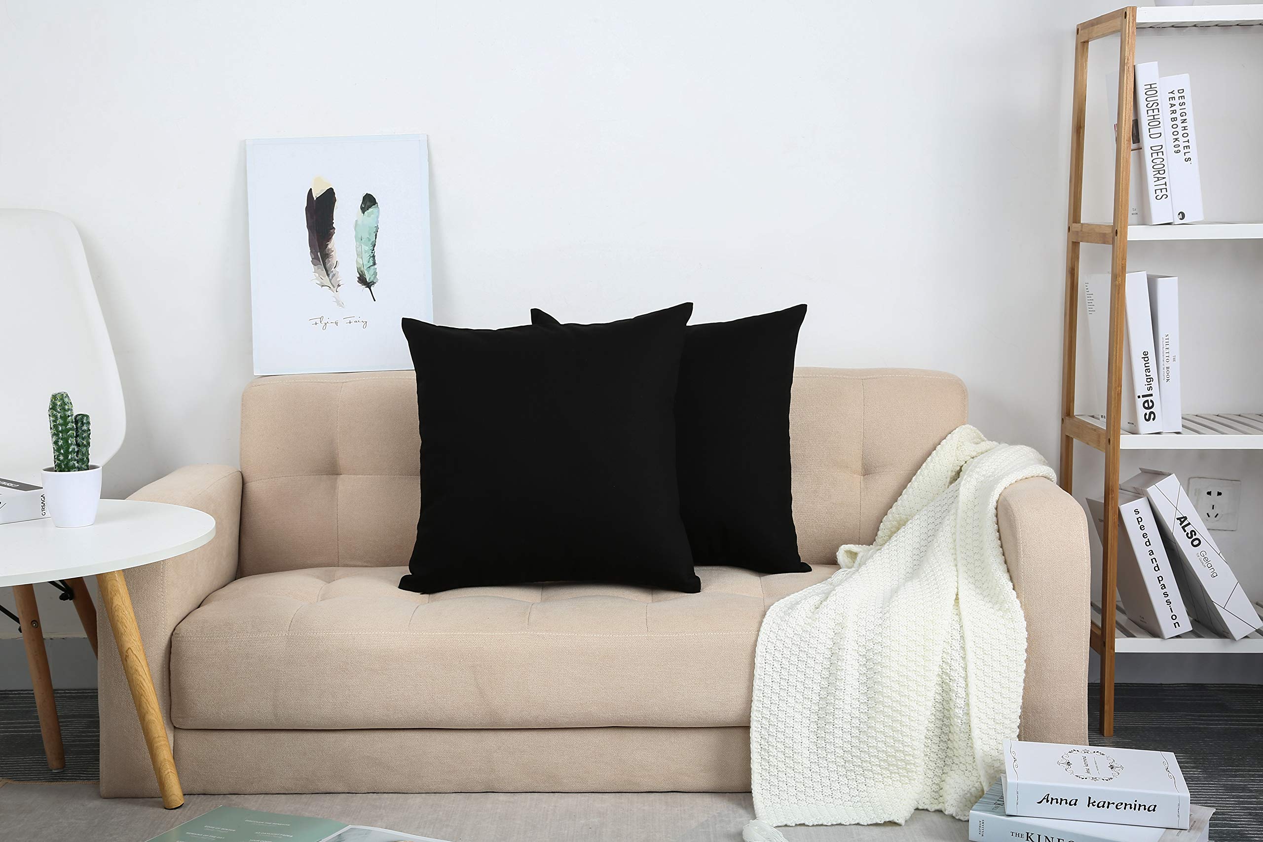 TangDepot Handmade Decorative Solid 100% Cotton Canvas Throw Pillow Covers/Pillow Shams, (18"x18", Black)