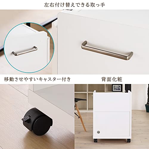 Shirai Sangyo OF2-6045P Office CO 2 Convenient Desk Side Wagon, Rack, With Casters, Under Desk Storage, Compatible with A4 File Boxes, Back Makeup, Wood, Width 17.7 inches (45 cm), Height 23.2 inches (59.2 cm), Depth 13.6 inches (34.3 cm)
