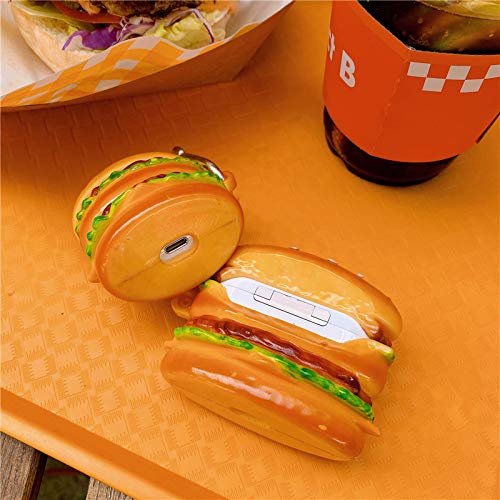 Ultra Thick Soft Silicone Case for Apple AirPods Pro 2019 Generation with Keychain Hook Hamburger 3D Cartoon Food Shaped Cute Lovely Fun Funny Unique Creative Cool Kids Girls Women Teens