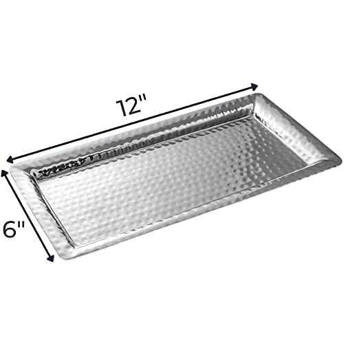 Monarch Abode Decorative Tray, Bathroom Counter Organizer, Vanity Tray, Kitchen Counter Storage, Hand-Hammered Platter, Nickel-Plated, 12" x 6"