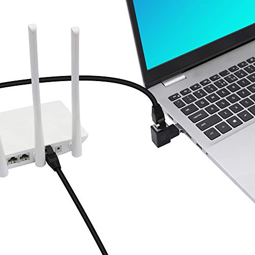 YACSEJAO Cat5e/Cat6 RJ45 Ethernet Adapter,2Pack 90 Degree Ethernet RJ45 / 8P8C Male to Female Right Angle Adapter Support Cat6 / Cat5e / Cat5 Standard LAN Cable(Down)