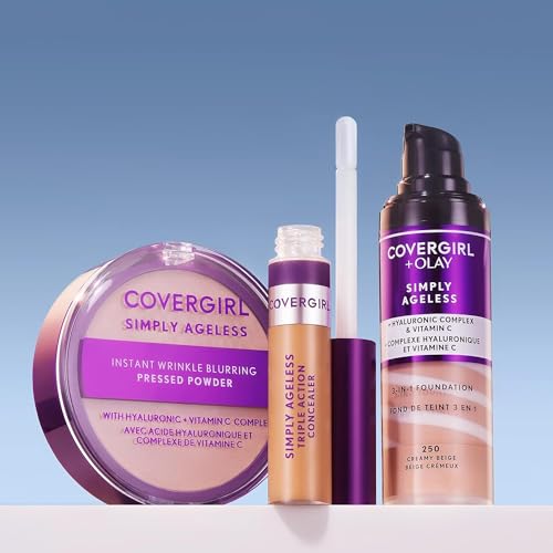 CoverGirl & Olay Simply Ageless 3-in-1 Liquid Foundation, Matte Finish, Hyaluronic & Vitamin C Formula, Cruelty Free, Natural Beige, 1 Count
