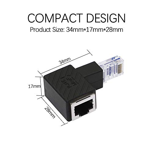 YACSEJAO Cat5e/Cat6 RJ45 Ethernet Adapter,2Pack 90 Degree Ethernet RJ45 / 8P8C Male to Female Right Angle Adapter Support Cat6 / Cat5e / Cat5 Standard LAN Cable(Down)