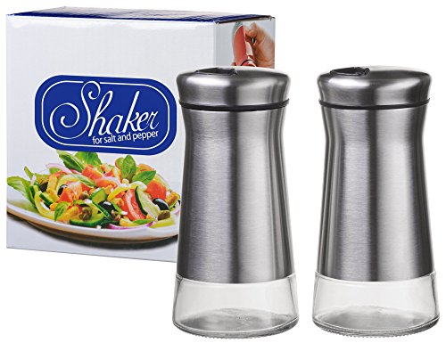 CHEFVANTAGE Salt and Pepper Shakers Set with Adjustable Holes - Stainless Steel