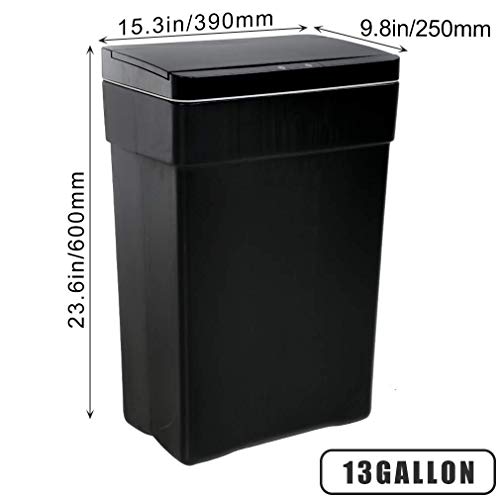 13 Gallon Touch Free Automatic Trash Can High Capacity Plastic Garbage Can Trash Bin with Lid for Kitchen Living Room Office Bathroom 50L Electronic Motion Sensor Automatic Trash Can - Black