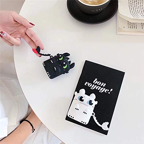 ZOSTLAND Cute Earphone AirPods Case, Long Tail Sitting Dragon Thick Soft Portable Silicone Protective Shockproof Skin Cover Box Compatible with Apple AirPods 2&1 Charging Station Case (Dragon Black)