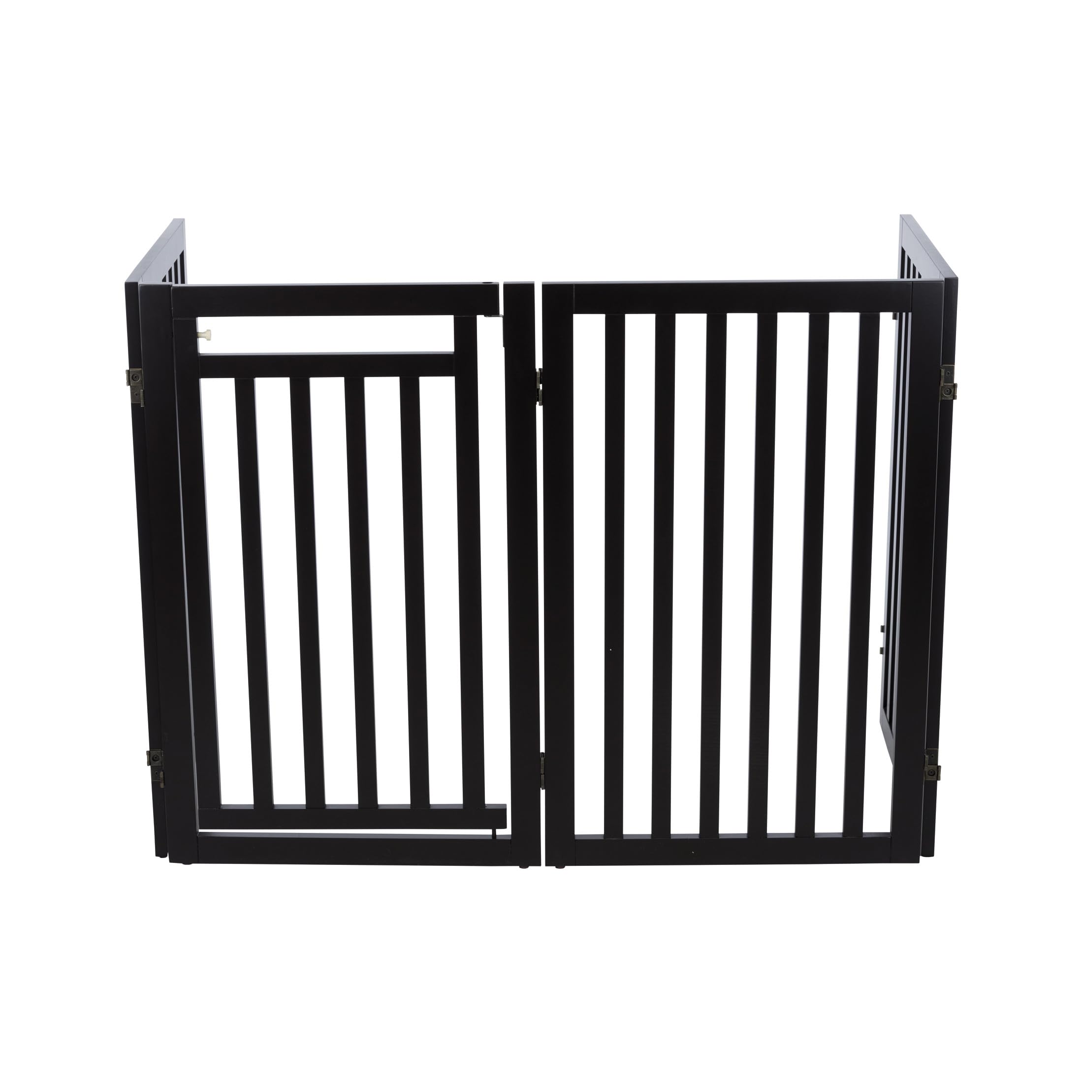 TRIXIE Freestanding 4-Panel Pet Gate, Foldable Pet Barrier Fence, Convertible Pet Pen, 32-in Tall, Walk Through Door, Brown
