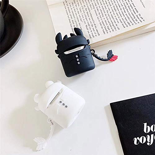 ZOSTLAND Cute Earphone AirPods Case, Long Tail Sitting Dragon Thick Soft Portable Silicone Protective Shockproof Skin Cover Box Compatible with Apple AirPods 2&1 Charging Station Case (Dragon Black)