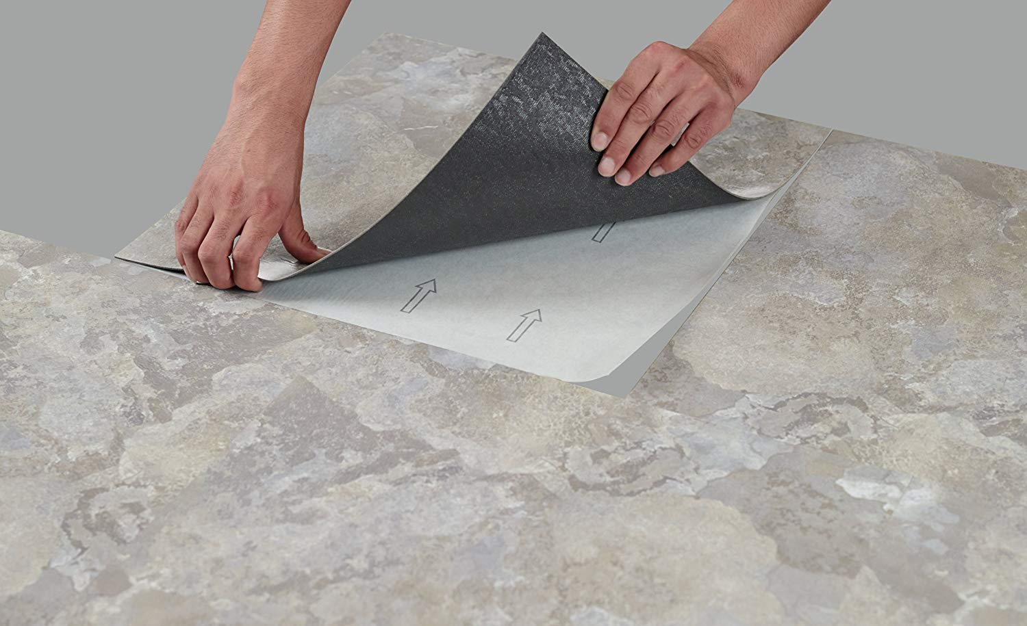 Majestic Self Adhesive 18-Inch Square Vinyl Floor Tiles, 10 Tiles - 18" x 18", Ghibli Beige Granite Pattern - Peel & Stick, DIY Flooring for Kitchen, Dining Room & Bathrooms by Achim Home Decor