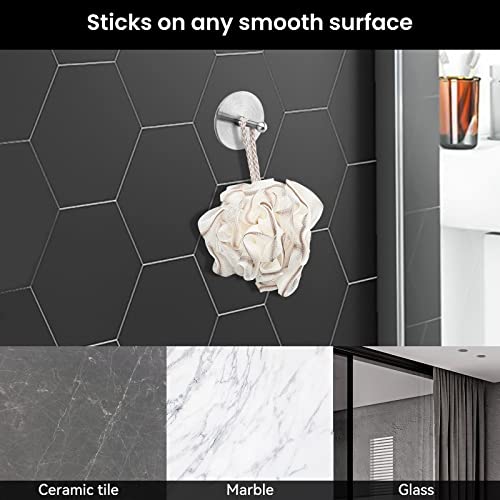 Hystun Towel Hooks Adhesive Hooks Stainless Steel Hooks for Hanging Heavy Duty Waterproof Self Adhesive Wall Hooks No Drilling Towel Hooks for Bathrooms Bedroom Kitchen Hanging Robe Coat- 6 Packs
