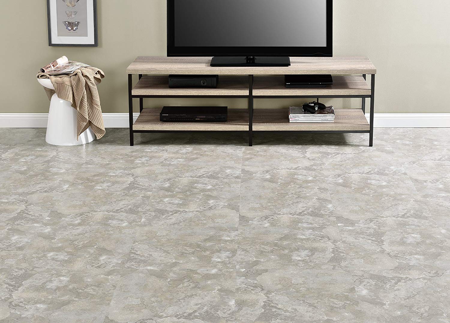 Majestic Self Adhesive 18-Inch Square Vinyl Floor Tiles, 10 Tiles - 18" x 18", Ghibli Beige Granite Pattern - Peel & Stick, DIY Flooring for Kitchen, Dining Room & Bathrooms by Achim Home Decor