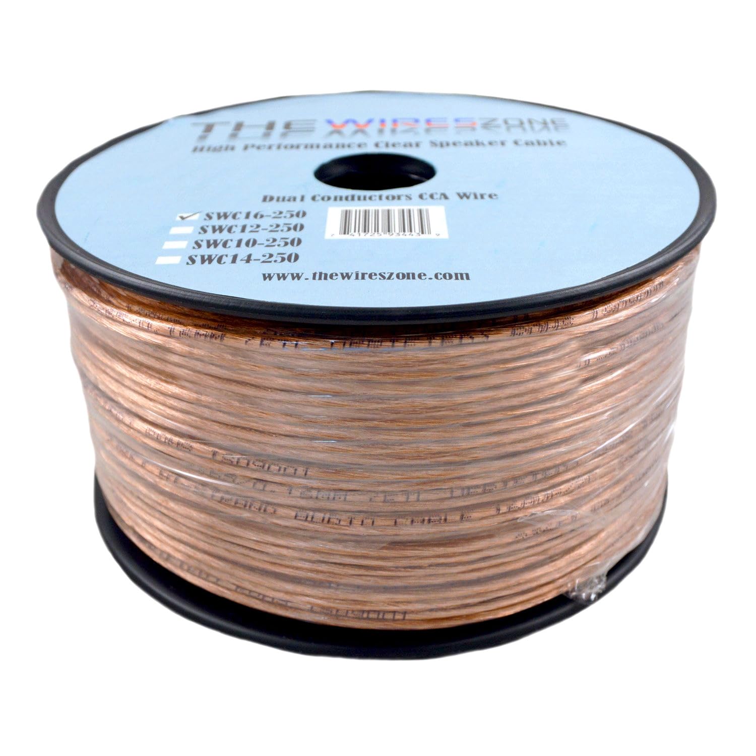 The Wires Zone Car Home Audio Speaker Wire Transparent Clear Cable 16AWG 16/2 Gauge (250 feet)