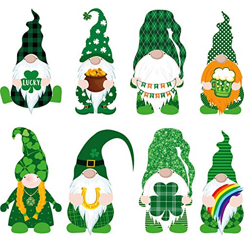40 Pieces St. Patrick's Day Cut-Outs Irish Stickers Gnomes Cut-Outs Classroom Decoration with Glue Point Dots for St. Patricks Day Party Decorations Bulletin Board School Party Supplies, 8 Designs