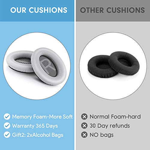 Professional Replacement Ear Pads for Bose QuietComfort 35 QC15 QC25 QC2 QC35/ Ae2 Ae2i Ae2w SoundTrue & SoundLink Over-Ear/Around-Ear Headphones/Soft Protein Leather (Silver)