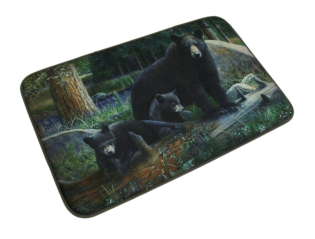 De Leon Collections Backwoods Black Bear Family Scenic Woodland Forest Lodge Cabin Decorative Memory Foam Bath Mat Rug