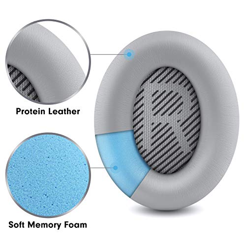 Professional Replacement Ear Pads for Bose QuietComfort 35 QC15 QC25 QC2 QC35/ Ae2 Ae2i Ae2w SoundTrue & SoundLink Over-Ear/Around-Ear Headphones/Soft Protein Leather (Silver)