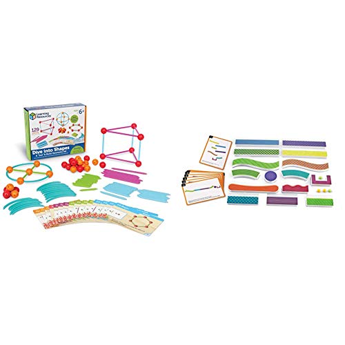 Learning Resources Dive Into Shapes! A Sea & Build Geometry Set, 129 Piece, Ages 6+ & Resources Tumble Trax Magnetic Marble Run, STEM Toy, 28 Piece Set, Ages 5+,Multi-Color,5"