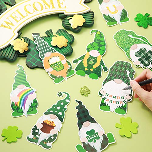 40 Pieces St. Patrick's Day Cut-Outs Irish Stickers Gnomes Cut-Outs Classroom Decoration with Glue Point Dots for St. Patricks Day Party Decorations Bulletin Board School Party Supplies, 8 Designs