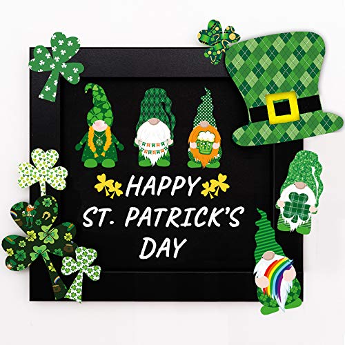 40 Pieces St. Patrick's Day Cut-Outs Irish Stickers Gnomes Cut-Outs Classroom Decoration with Glue Point Dots for St. Patricks Day Party Decorations Bulletin Board School Party Supplies, 8 Designs