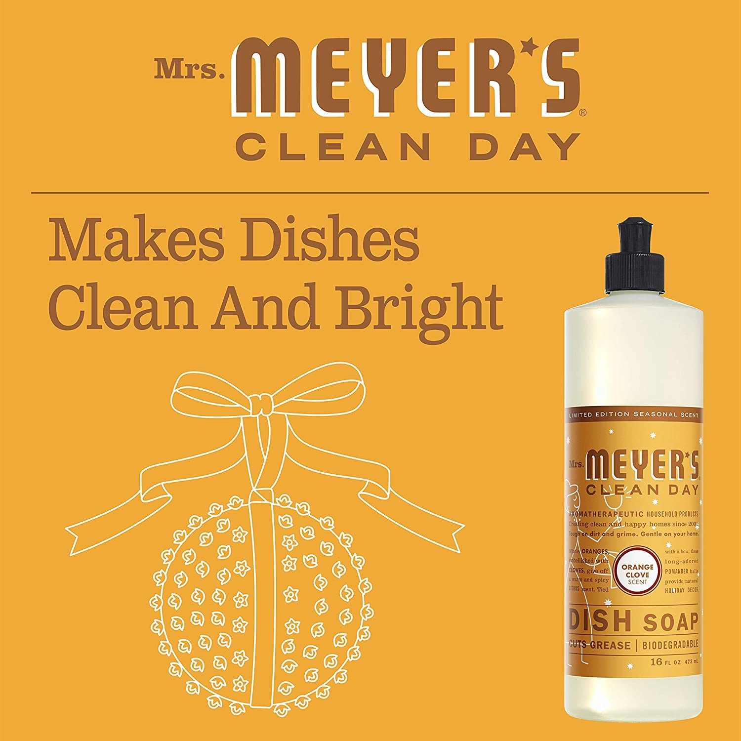 Mrs. Meyer’s 17430 Clean Day Orange Clove Liquid Dish Soap