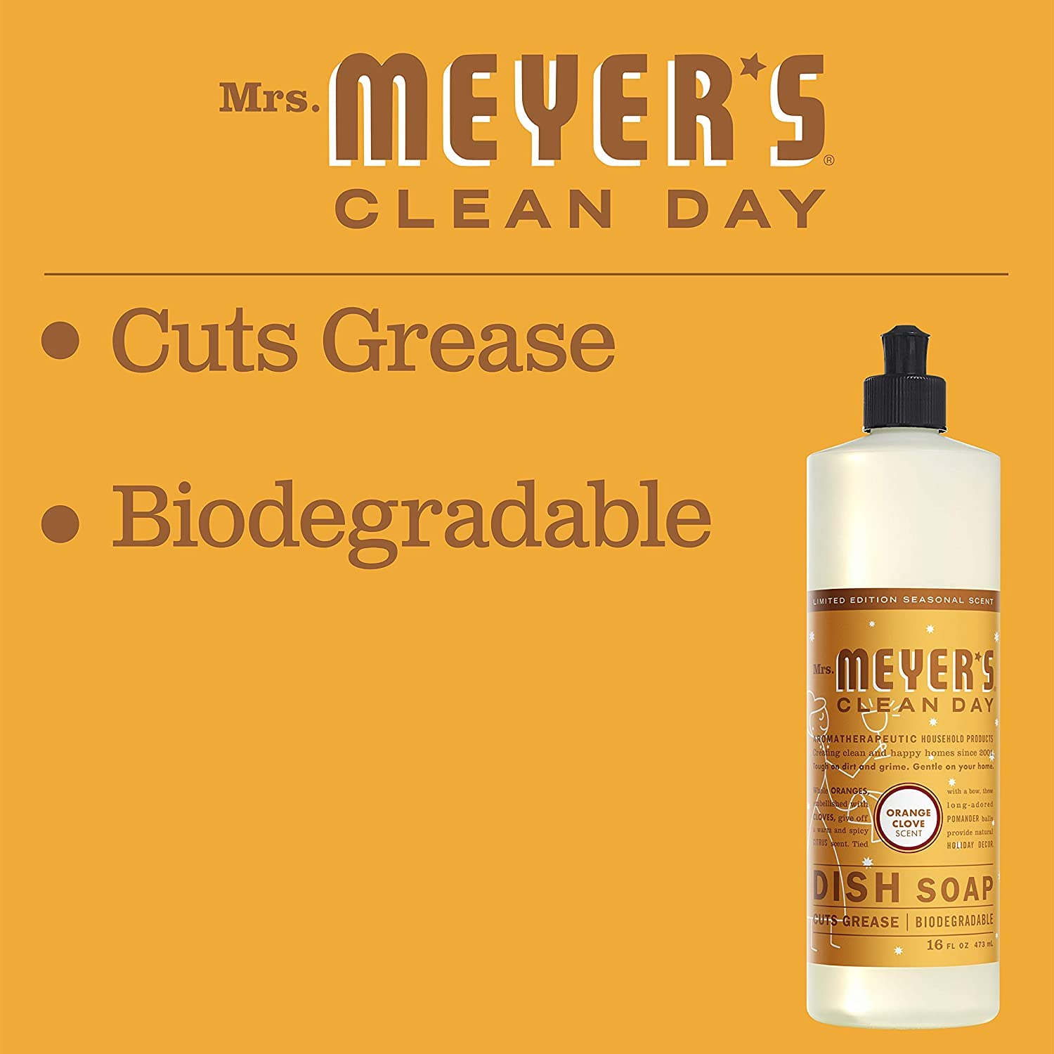 Mrs. Meyer’s 17430 Clean Day Orange Clove Liquid Dish Soap