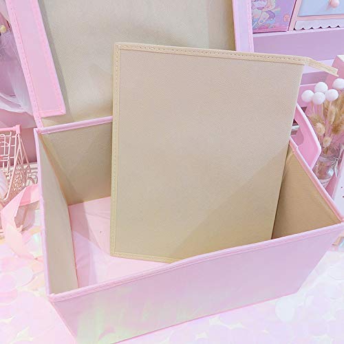 BelugaDesign Moon Large Bin Organizer | Big Storage Foldable Basket | Pink White Pastel Sailor Anime Cute Kawaii Cardboard | Collapsible Box for Office, Desk (Wink, Hearts)