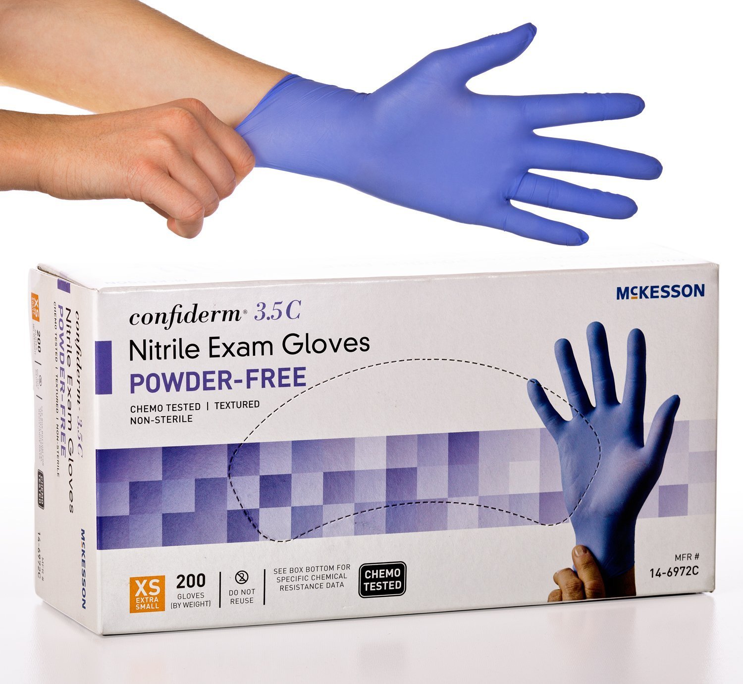 McKesson Confiderm 3.5C Nitrile Latex-Free XSM Exam Gloves, X-Small, Chemo Tested, Powder-Free, 200/BX