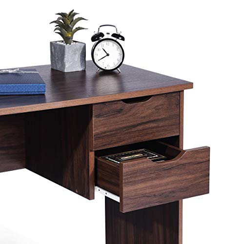 Computer Desk, 35.4'' Writing Gaming Desk Modern Simple Style PC Table with 2 Drawers & Solid Construction, Rustic Industrial Workstation Easy to Assemble & Care Home Office Furniture, Walnut