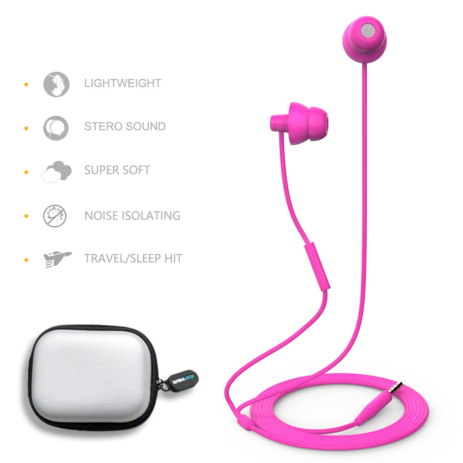 MAXROCK (TM Super Mini Total Soft Silicon Earbuds Headphones with Mic Music Sleep Choice for Cellphones Ipad Tablet Mp3 Laptop and Most 3.5mm Audio Player (Pink)