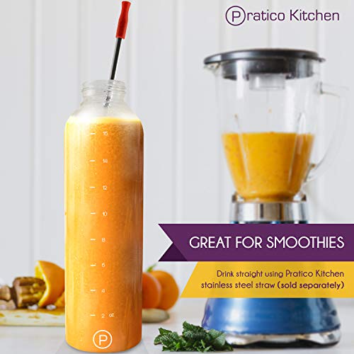 Pratico Kitchen 18 oz.Leak-Proof Clear Glass Bottles, Juicing Containers, Water / Beverage Bottles - 6-Pack
