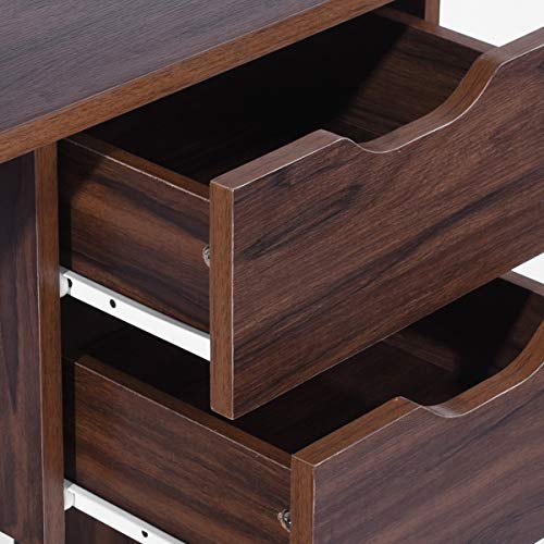 Computer Desk, 35.4'' Writing Gaming Desk Modern Simple Style PC Table with 2 Drawers & Solid Construction, Rustic Industrial Workstation Easy to Assemble & Care Home Office Furniture, Walnut