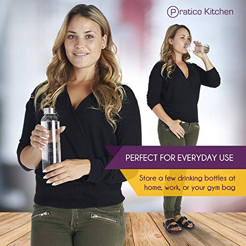 Pratico Kitchen 18 oz.Leak-Proof Clear Glass Bottles, Juicing Containers, Water / Beverage Bottles - 6-Pack