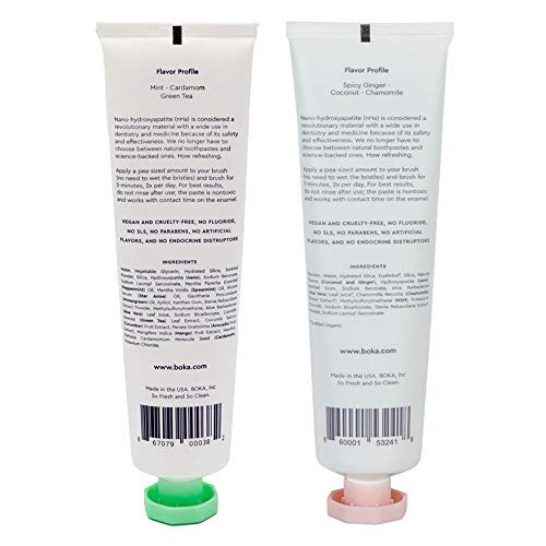 Boka Ela Mint and Coco Ginger Toothpaste, Nano-Hydroxyapatite for Remineralizing, Sensitivity and Whitening, Fluoride-Free, Dentist Recommended for Kids and Adults, Made in USA, 4oz (Pack of 2)