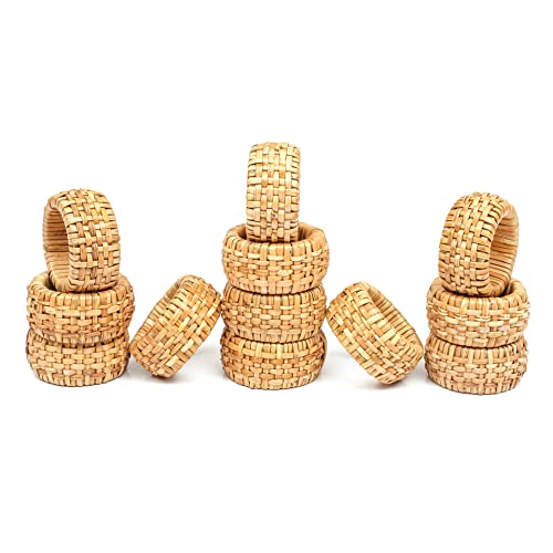 Goroly Home Natural Rattan Decorative Napkin Rings Set of 12, Serviette Napkin Rings Bulk for Party Decoration, Table Top Décor for Dinning Table, Everyday, Christmas, Easter Family Gatherings