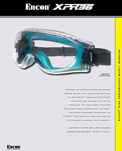 Encon XPR36 High Performance Safety Goggles with Universal Fit, Eye Protective Safety Glasses for Work, Scratch Resistant Coating Goggle with UV-Protection and Anti-Fog Lens, Blue 1/Pair