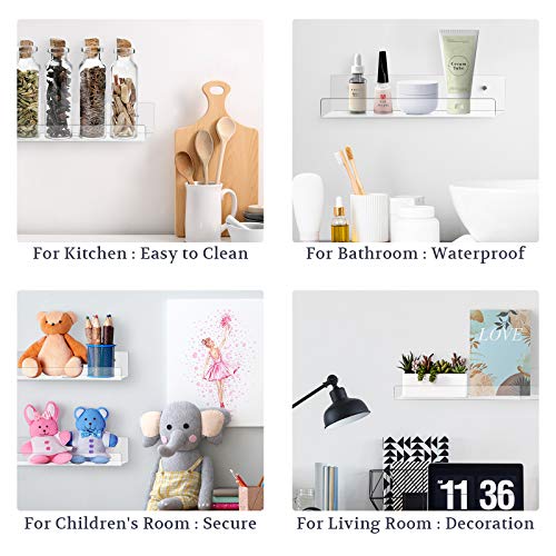 Mocoosy 2 Pack Clear Acrylic Floating Shelf 10'', Invisible Wall Mounted Shelf with Cord Hole, Small Display Ledge Shelves for Smart Speaker/Action Figures, Great for Kids Room Bathroom Office Display