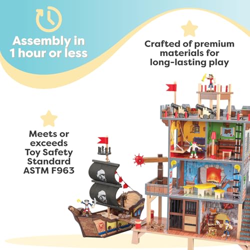 KidKraft Pirate's Cove Wooden Ship Play Set with Lights and Sounds, Pirates and 17-Piece Accessories, Gift for Ages 3+