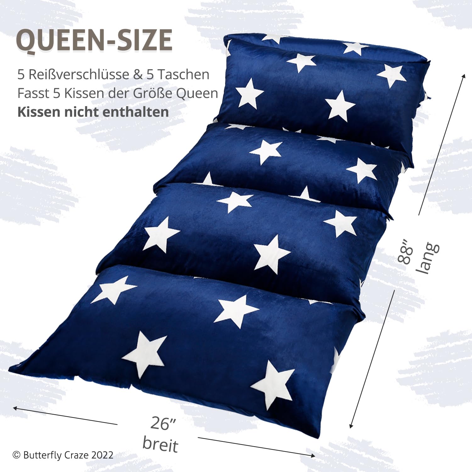 Butterfly Craze Floor Pillow Case, Mattress Bed Lounger Cover, Star Navy, Queen Size - Cozy Seating Solution for Kids & Adults, Recliner Cushion, Perfect for Reading, TV Time (Pillow Not Included)