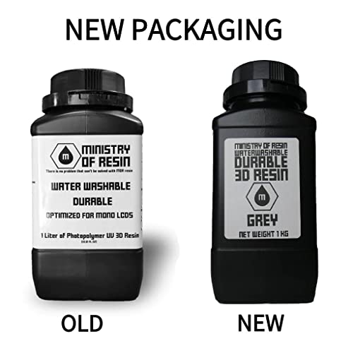 Water Washable Resin Durable Non-Brittle Low Odor 3D Printer Resin Optimized for Mono LCD Made in The USA 405nm Photopolymer Resin for LCD 3D Printing 1L Grey
