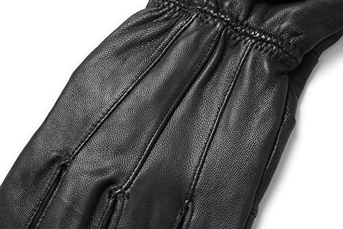 REED Men's Genuine Leather Warm Lined Driving Gloves (L, BLACK)