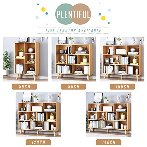 IOTXY Wooden Open Shelf Bookcase - 3-Tier Floor Standing Display Cabinet Rack with Legs, 5 Cubes Bookshelf, Pear Yellow