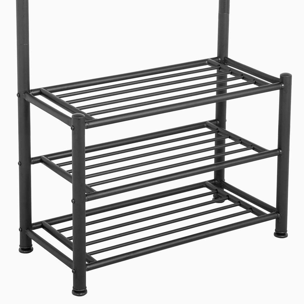 Yaheetech Coat Rack, 3 in 1 Hall Tree with Shoe Storage Bench,Coat Shoe Rack Freestanding with 18 Hooks & a Hanging Rod for Entryway Living Room Bedroom,Metal Frame, Black