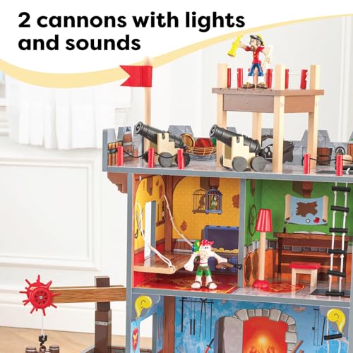 KidKraft Pirate's Cove Wooden Ship Play Set with Lights and Sounds, Pirates and 17-Piece Accessories, Gift for Ages 3+