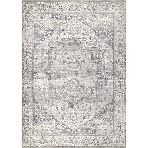 nuLOOM Brielle Machine Washable Vintage Medallion Area Rug, 3' x 5', Grey
