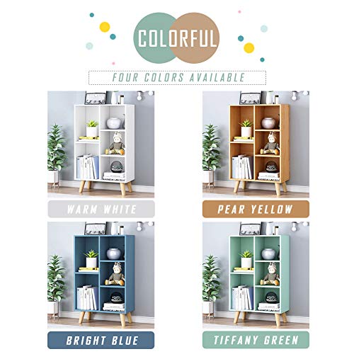 IOTXY Wooden Open Shelf Bookcase - 3-Tier Floor Standing Display Cabinet Rack with Legs, 5 Cubes Bookshelf, Pear Yellow
