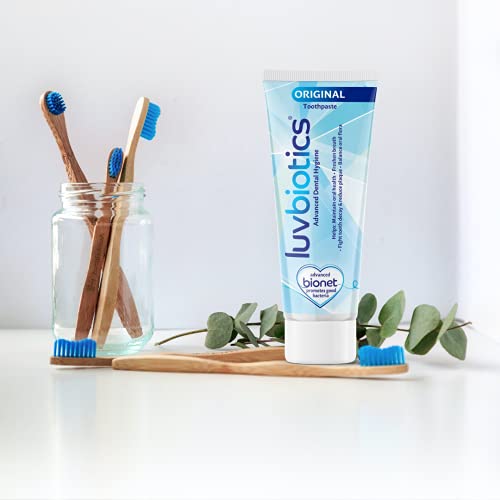 Luvbiotics Original Toothpaste with Probiotics & Xylitol Promotes Good Bacteria for Fresh Breath, Healthy Gums & Teeth. Free from SLS, Parabens, Artificial Colors, Flavors, and Sweeteners 75ml Tube